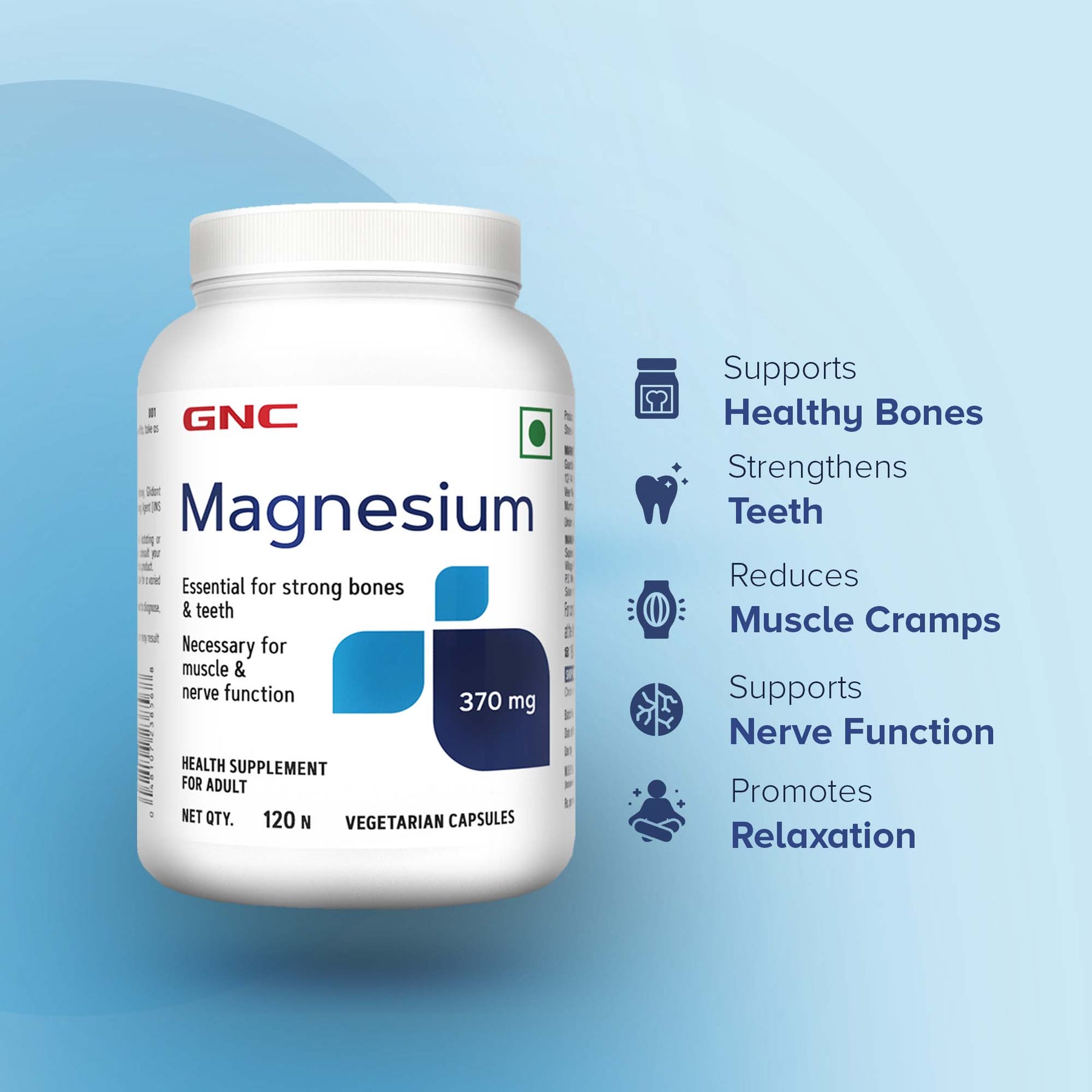 Buy GNC Magnesium - 370mg - 120 Vegetarian Capsules - Essential For ...