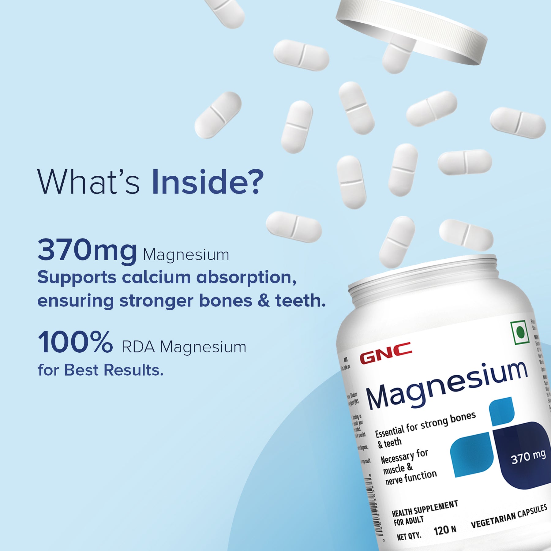 Buy GNC Magnesium - 370mg - 120 Vegetarian Capsules - Essential For ...