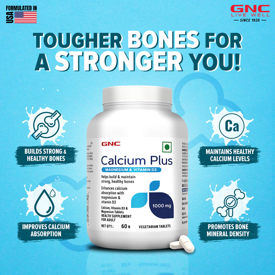 GNC Calcium Plus 1000 mg with Magnesium and Vitamin D3 - 60/180 Tablets