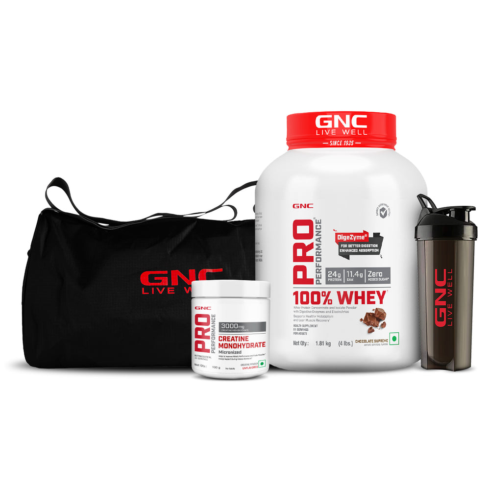 GNC Complete Gym Set | 100% Whey Protein with Black Gym Bag & Shaker