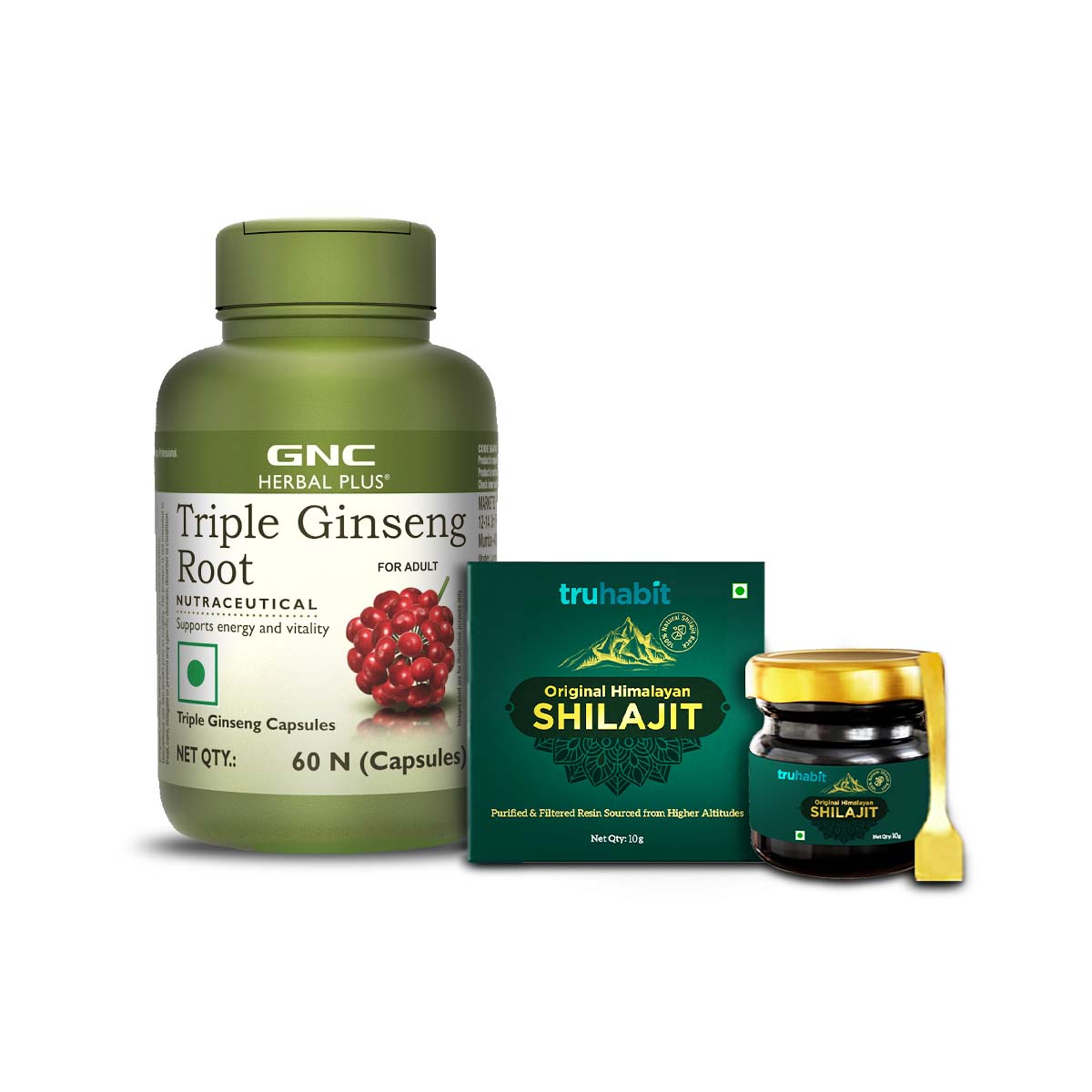 GNC Herbal Plus Triple Ginseng + Truhabit Original Himalayan Shilajit