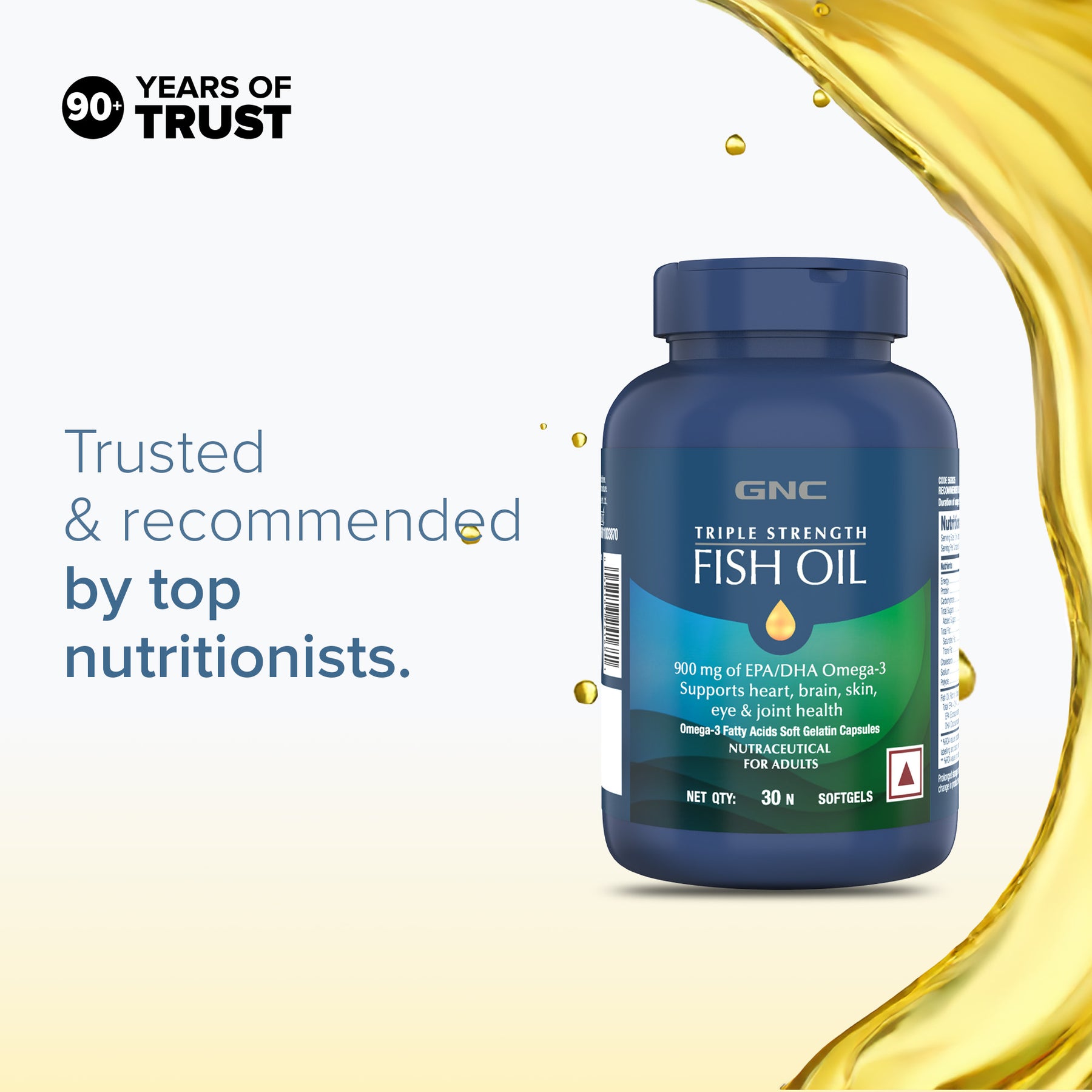 GNC Triple Strength Fish Oil - 1500 mg Fish Oil with 900 mg of highly ...
