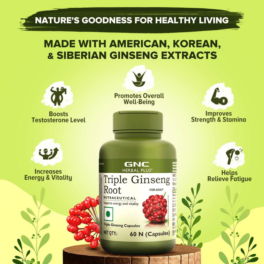 Buy GNC Herbal Plus Triple Ginseng Root - Vegetarian Capsules Online ...