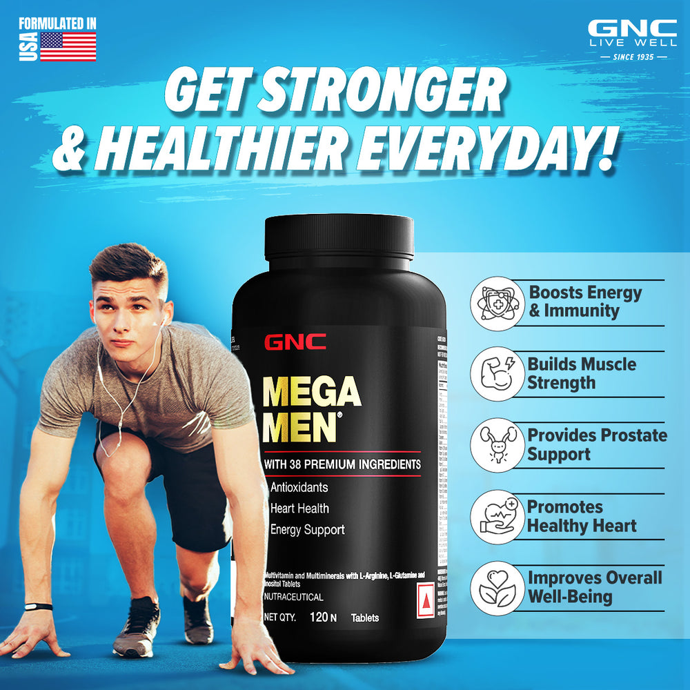 GNC Mega Men Multivitamin For Immunity, Heart Health, Energy & Muscle ...