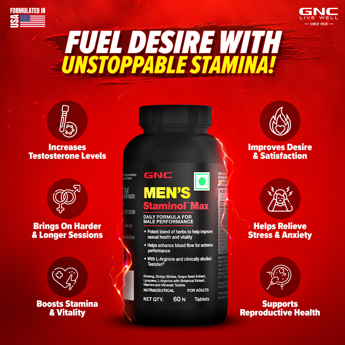 GNC Men's Staminol Max - 60 Tablets - GNC India