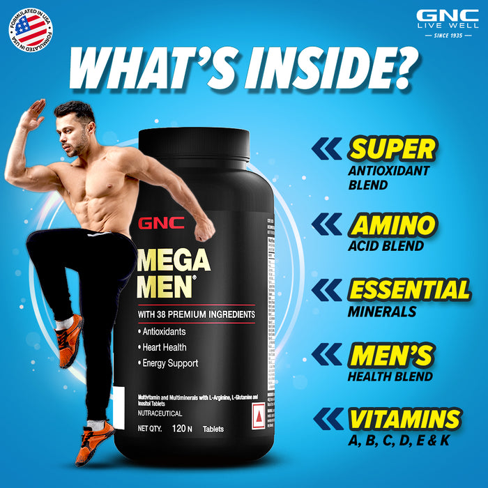 GNC Mega Men Multivitamin For Immunity, Heart Health, Energy & Muscle ...